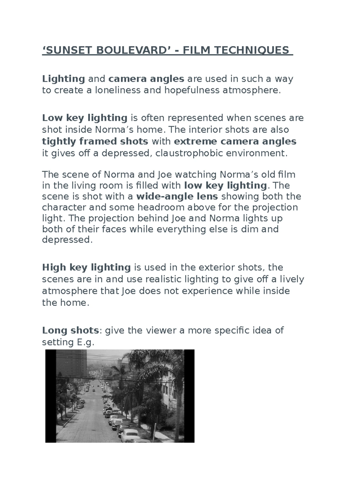 FILM Techniques - ‘SUNSET BOULEVARD’ - FILM TECHNIQUES Lighting and ...