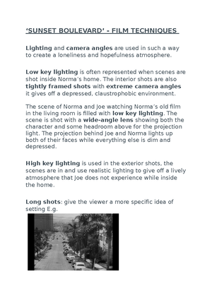 Sunset Boulevard study sheet - Sunset Boulevard Themes The Nature and ...