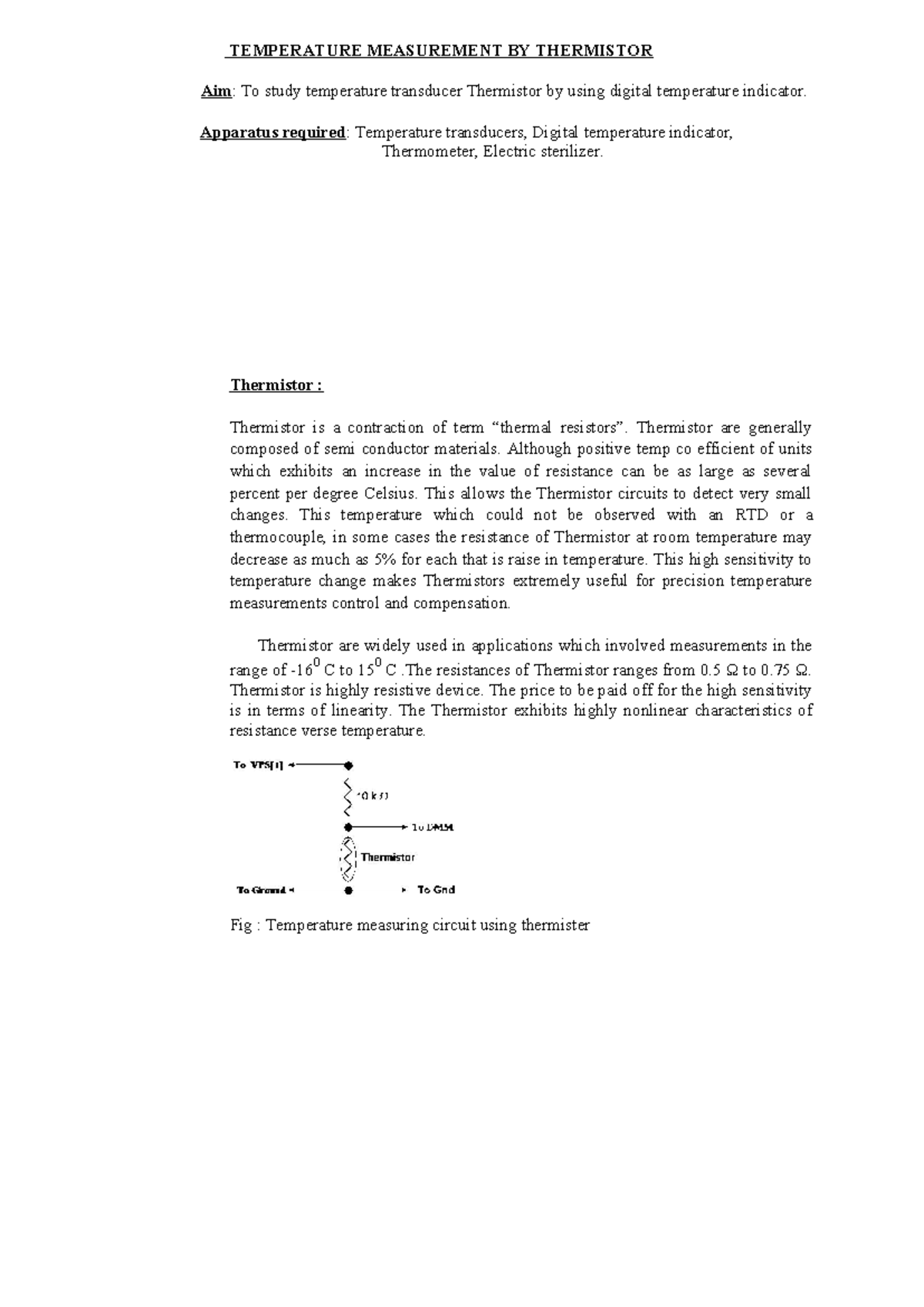 Thermistor (Lab Manual): Precision Temperature Measurement Techniques ...