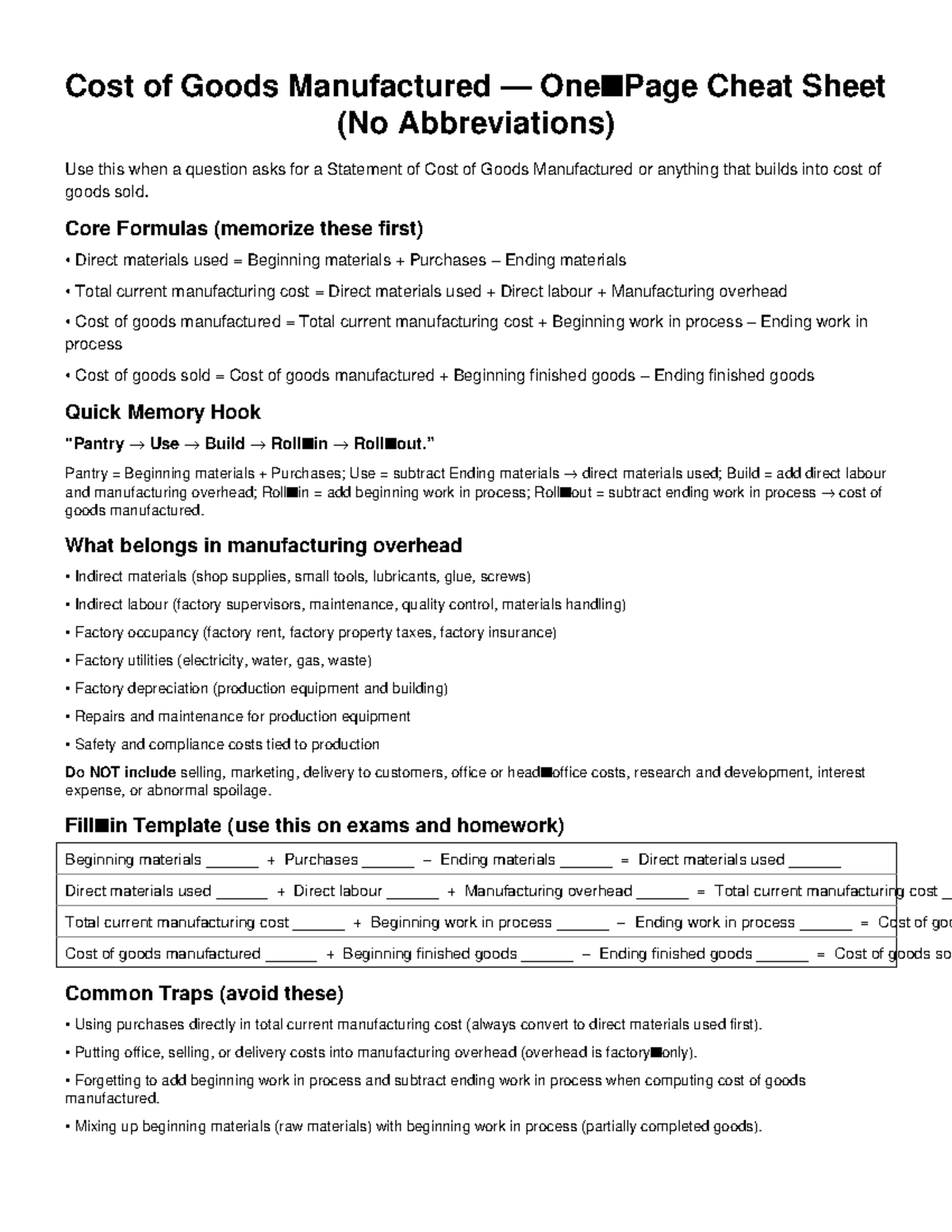 COGM Cheat Sheet: Key Formulas & Common Traps Explained - Studocu