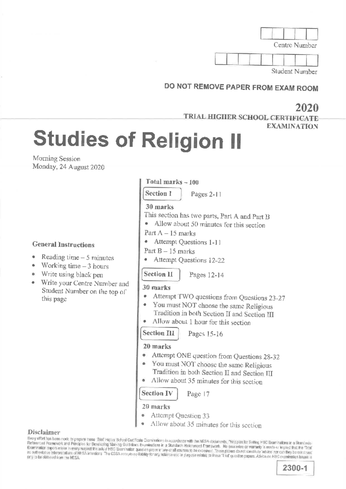 2020 HSC Trial Exam: Studies of Religion II - Complete Paper - Studocu