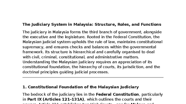 Judiciary System in Malaysia: Structure, Roles & Functions Overview ...