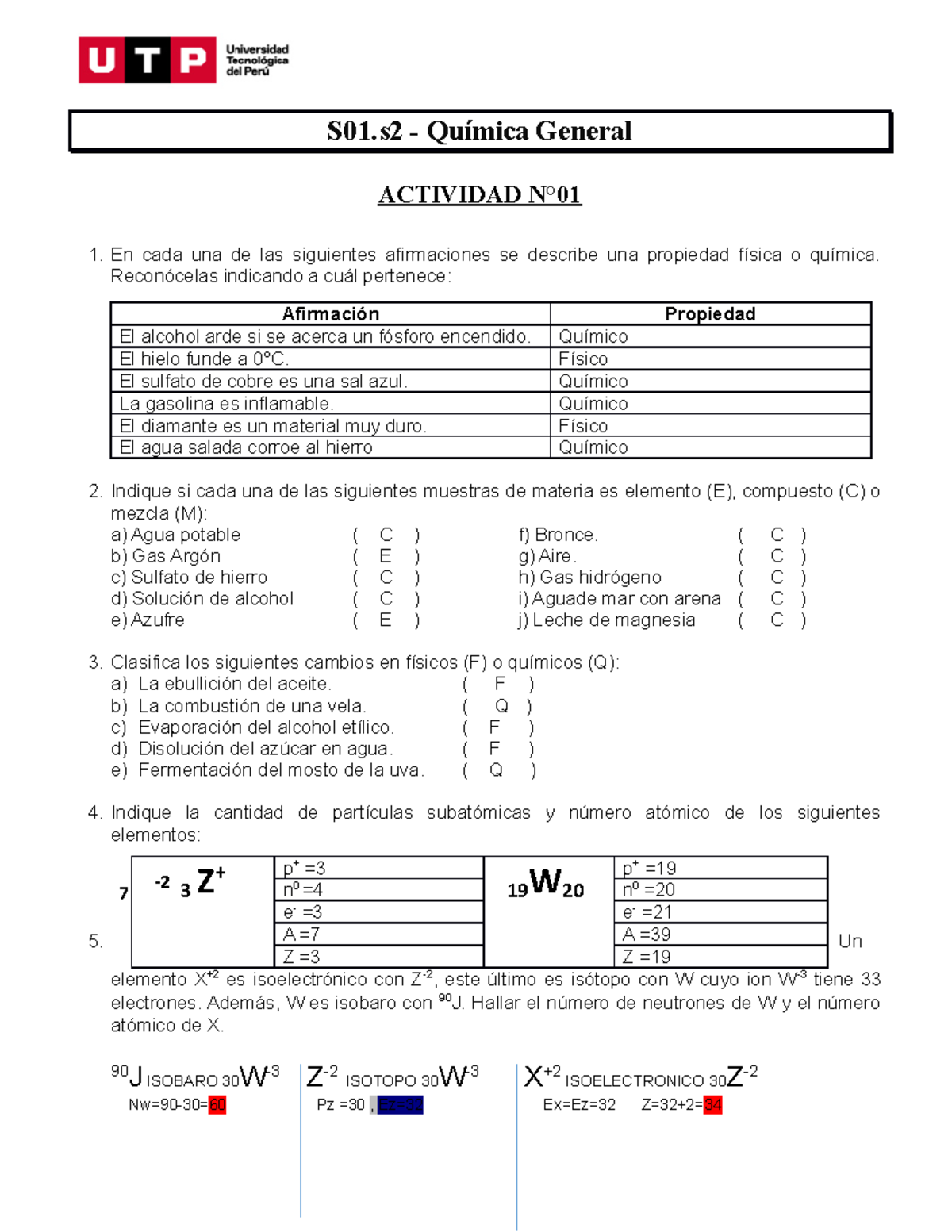 Química General - Actividades Semana 1 UTP - Studocu
