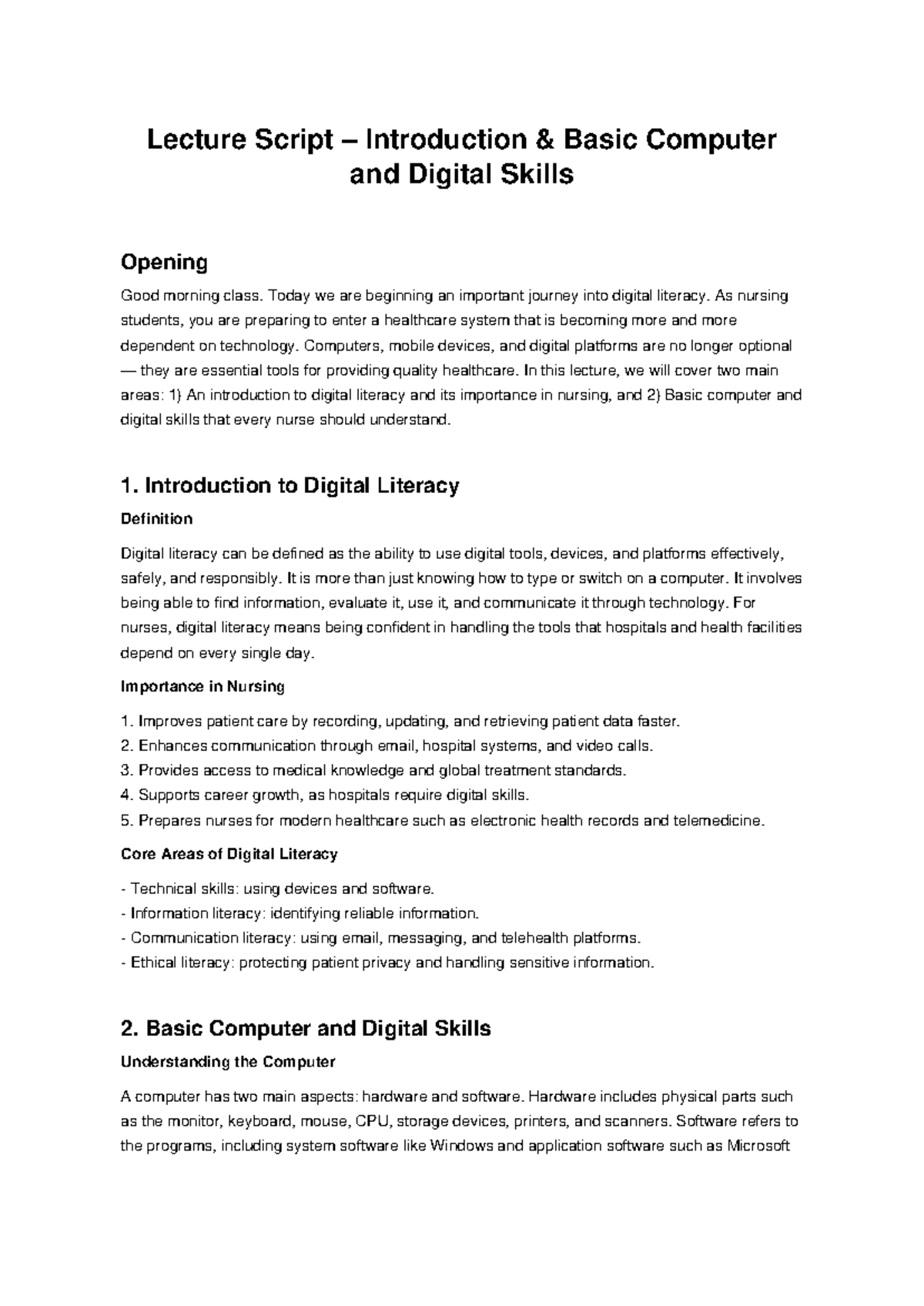 Digital Literacy Lecture: Essential Computer Skills for Nursing ...