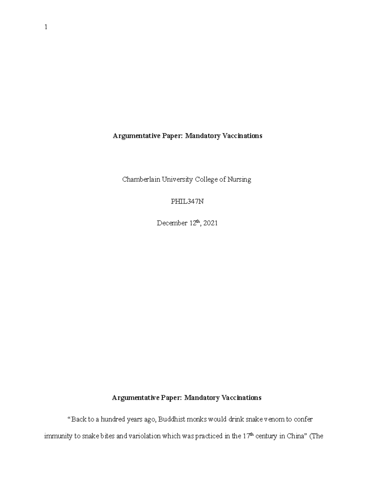 Argumentative paper - essay - Argumentative Paper: Mandatory ...