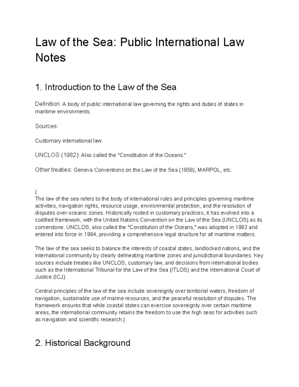 Law of the Sea: Public International Law Study Notes (PIL 101) - Studocu