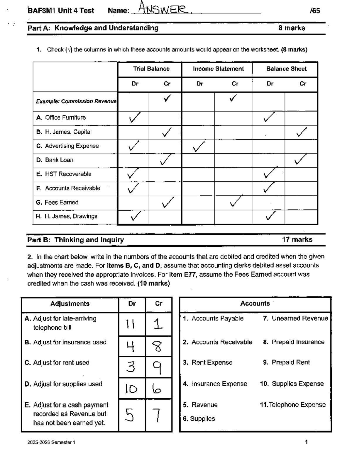 BAF3M1 - Unit 4 Test Answer Key and Solutions - Studocu