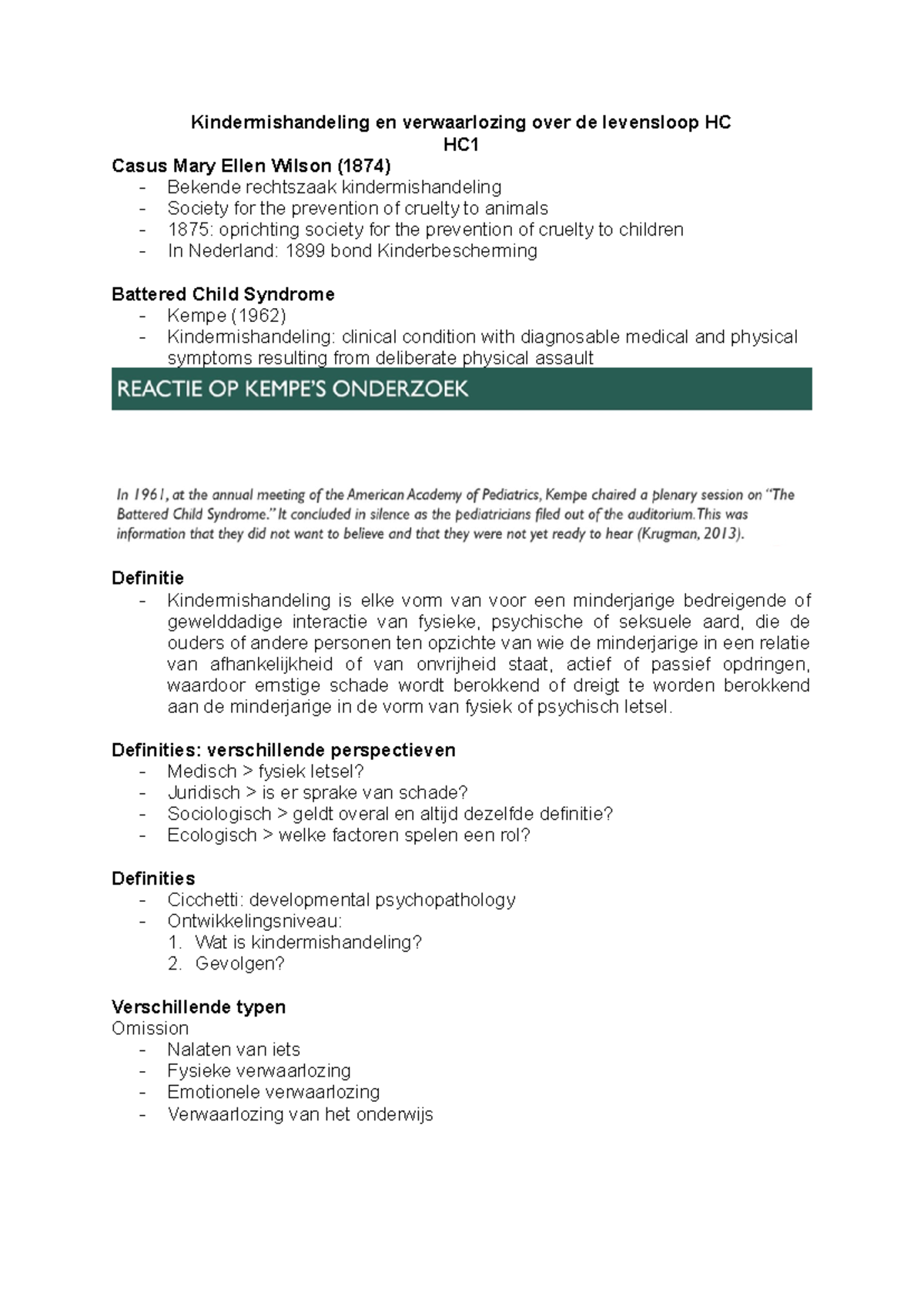 Kindermishandeling en verwaarlozing over de levensloop - HC 1tm3 ...