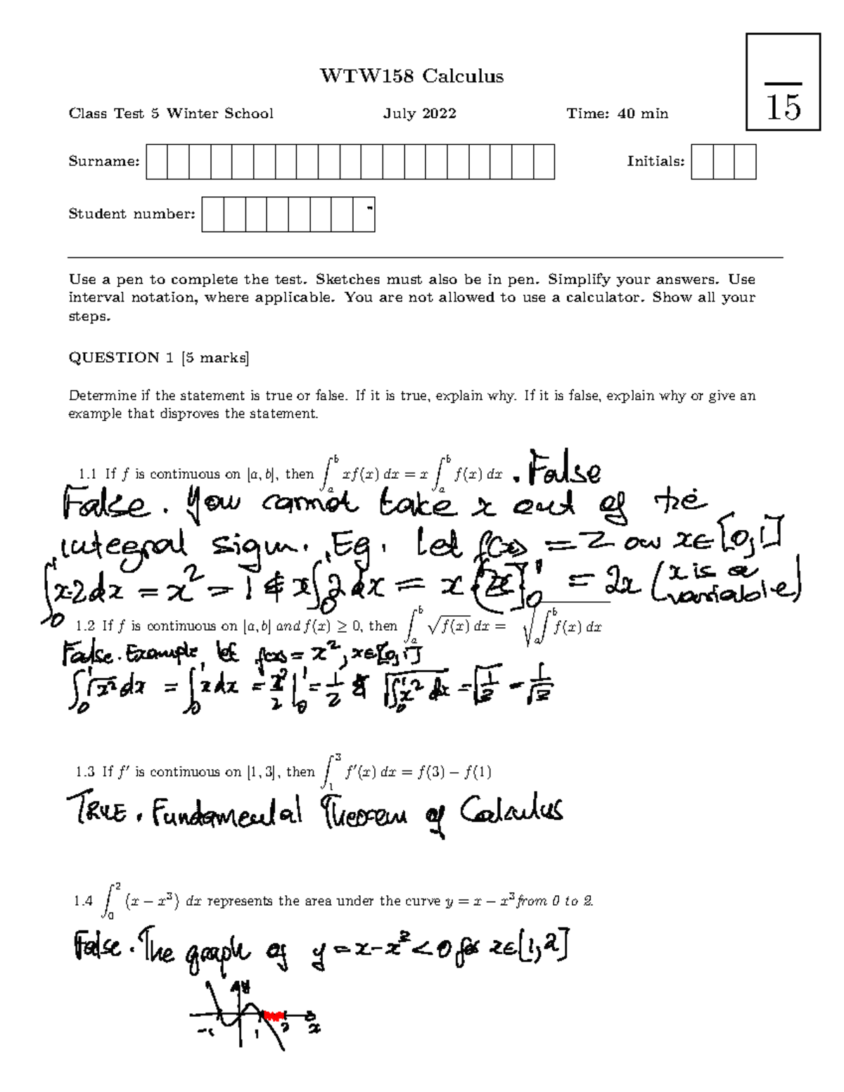 CT 5 WS Memo Final - Class test memos that were written in WTW 158 ...