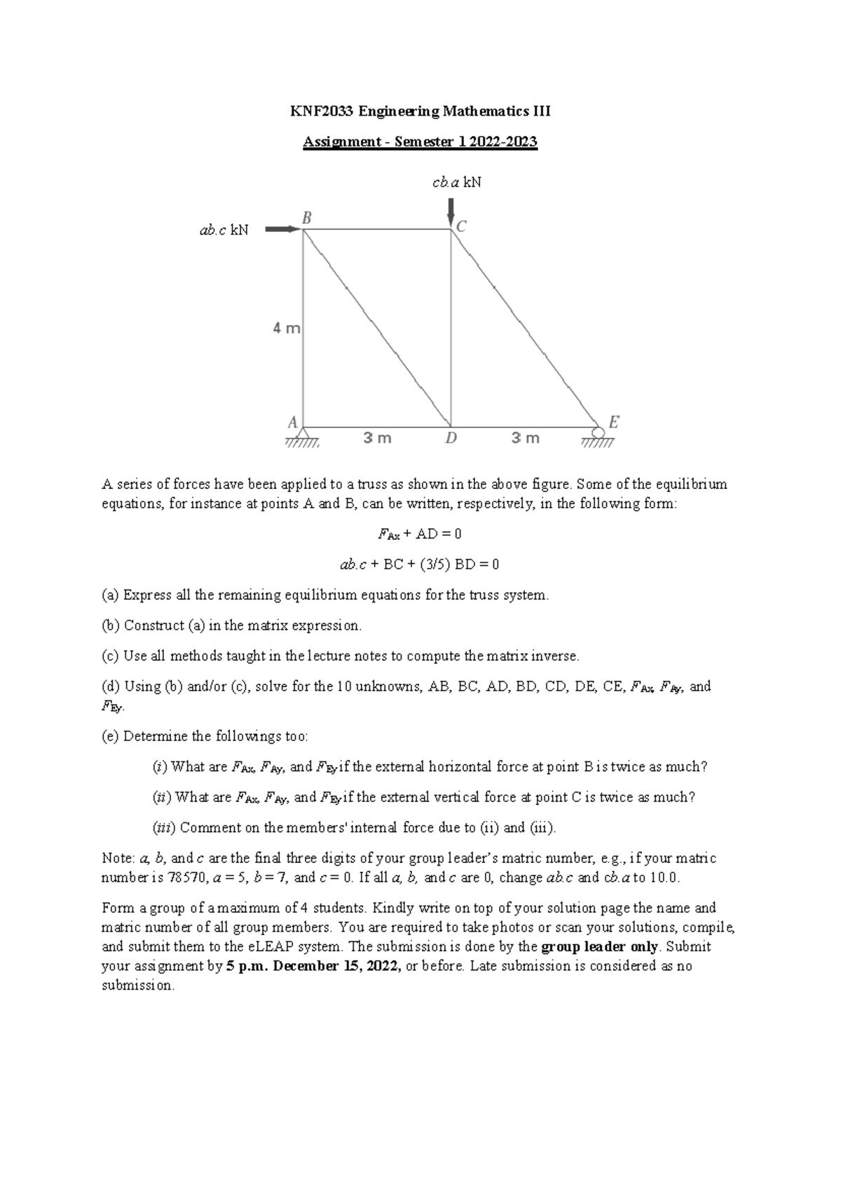 KNF2033 Engineering Mathematics III - Assignment Semester 1 2022 - Studocu