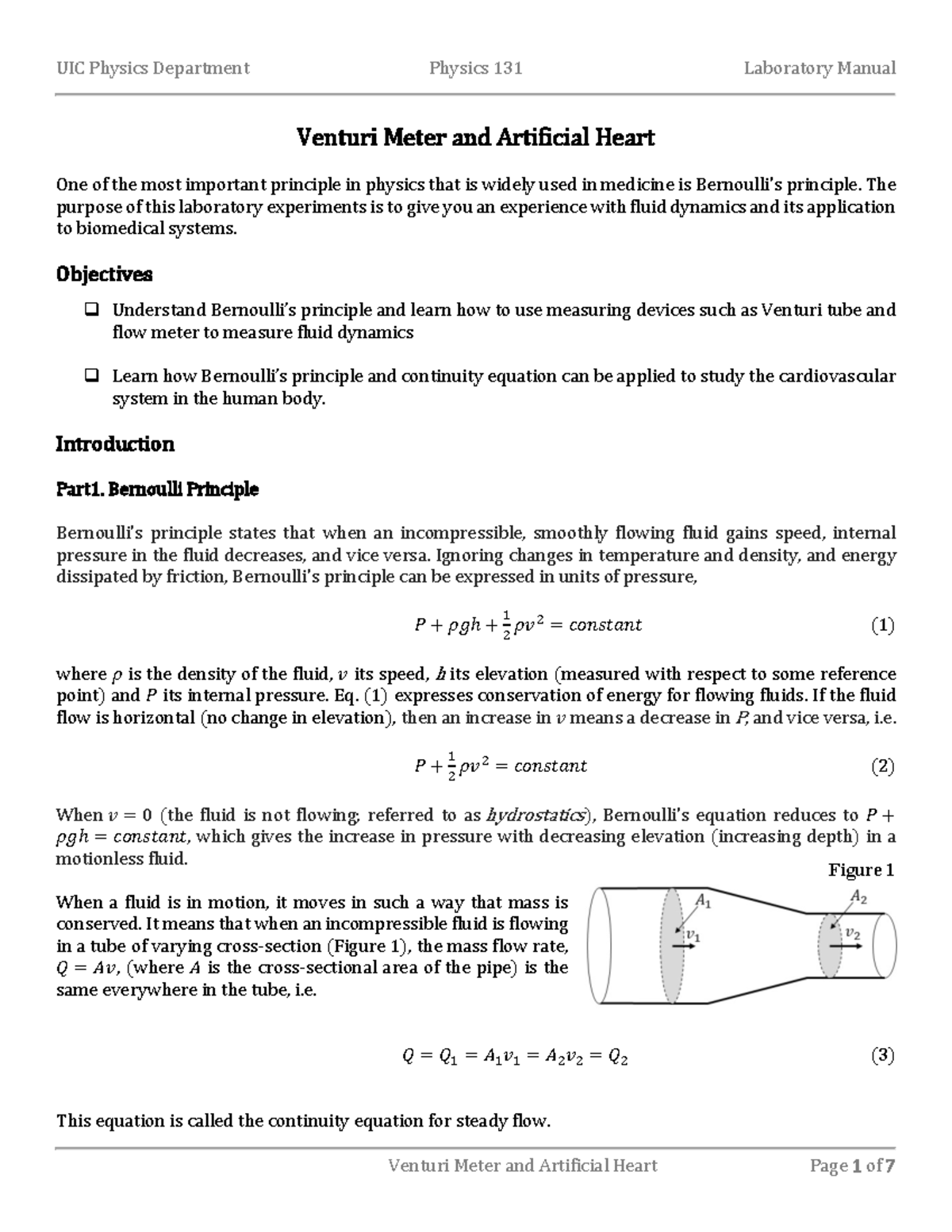 **PHYS 131 Venturi Meter Lab: Exploring Bernoulli's Principle** - Studocu