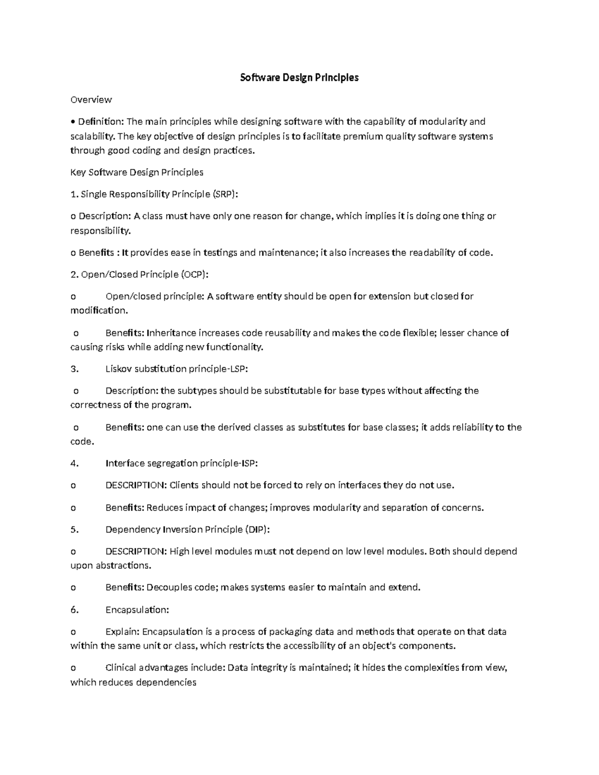 Software Design Principles - Software Design Principles Overview Definition: The main principles ...