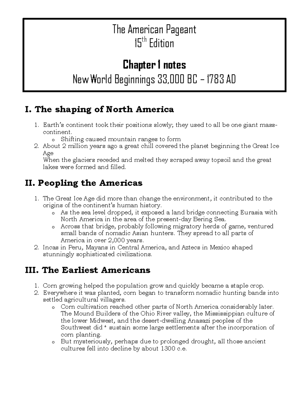 American Pageant 15th Ed: Chapter 1 - New World Beginnings (33,000 BC ...