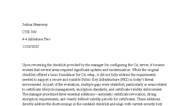 CYB 300 Milestone 2: Enhancing CA Server Security and PKI Management ...