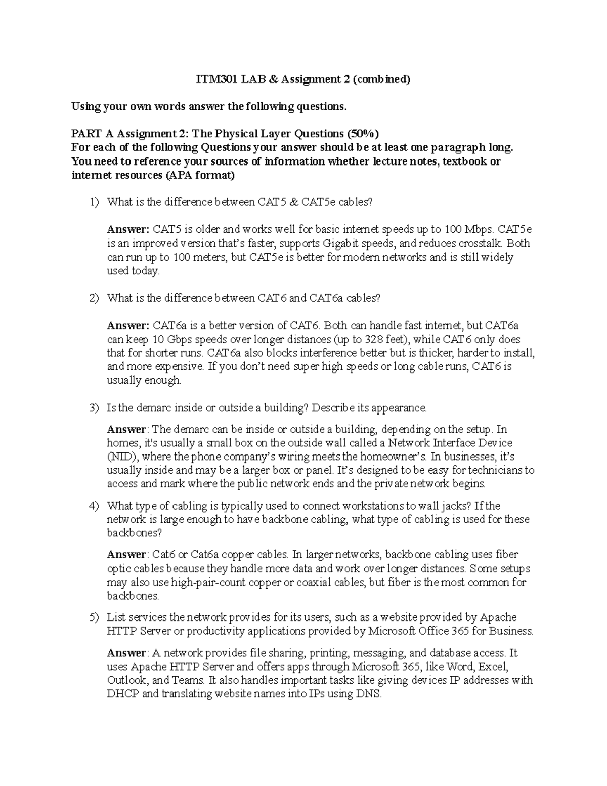 ITM301 LAB Assignment 2: Understanding Network Cabling and Services - Studocu