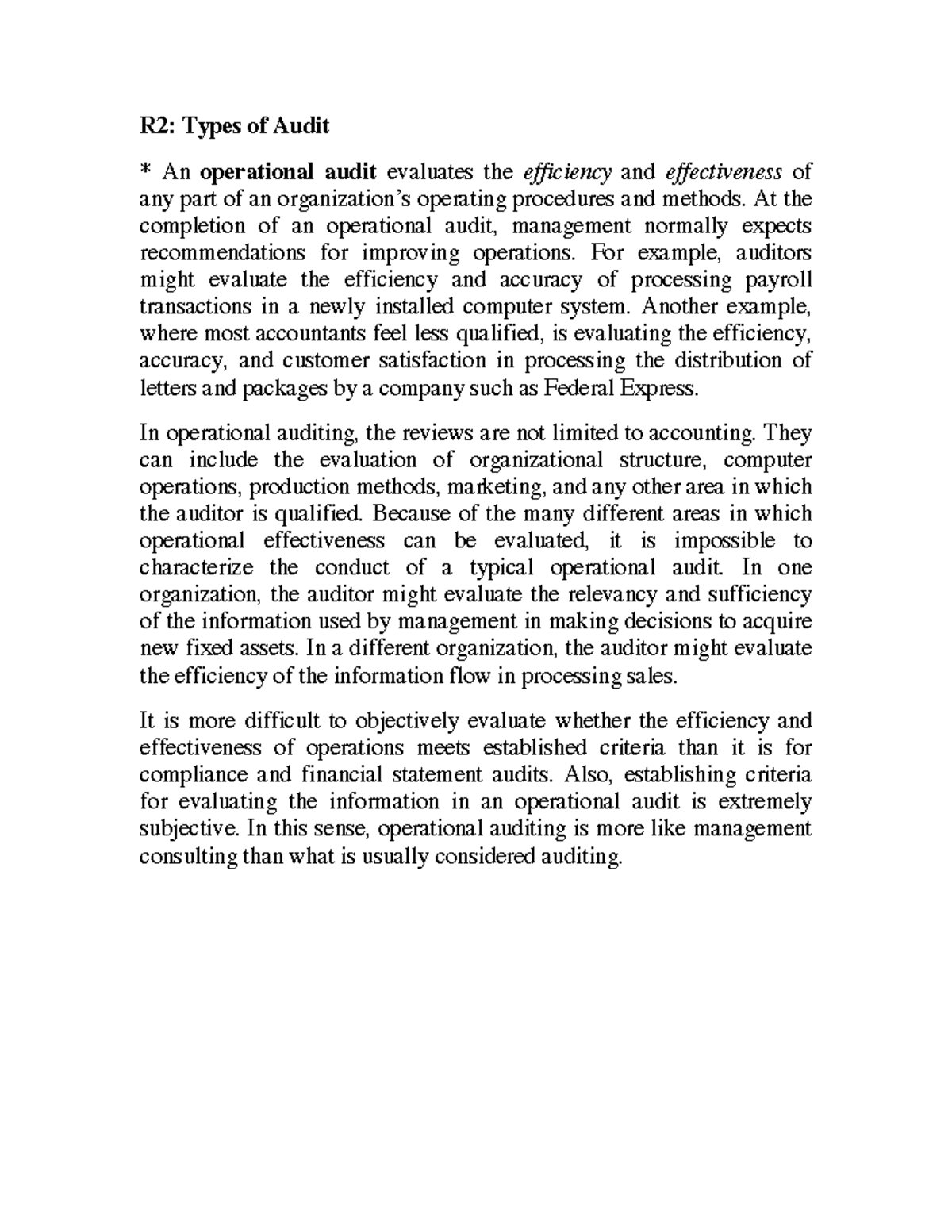 R2: Types of Audit - Operational and Compliance Audits Explained - Studocu