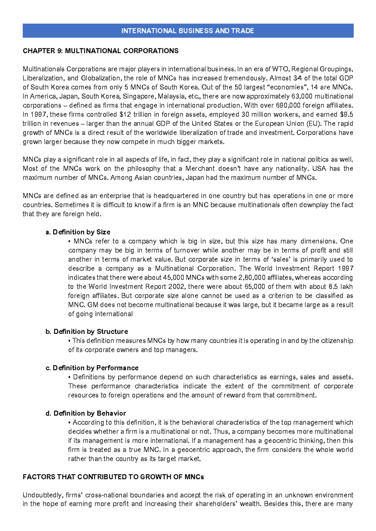 Chapter 9 Understanding Multinational Corporations In Trade Policy