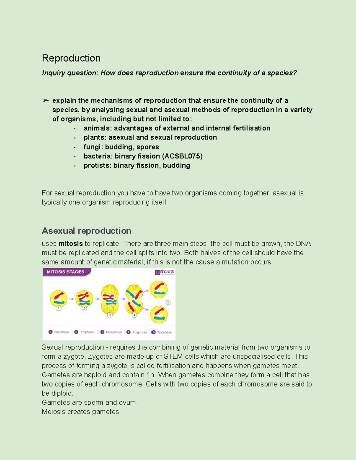 Bio Year 12 - Mod 5: Reproduction Mechanisms & Species Continuity ...