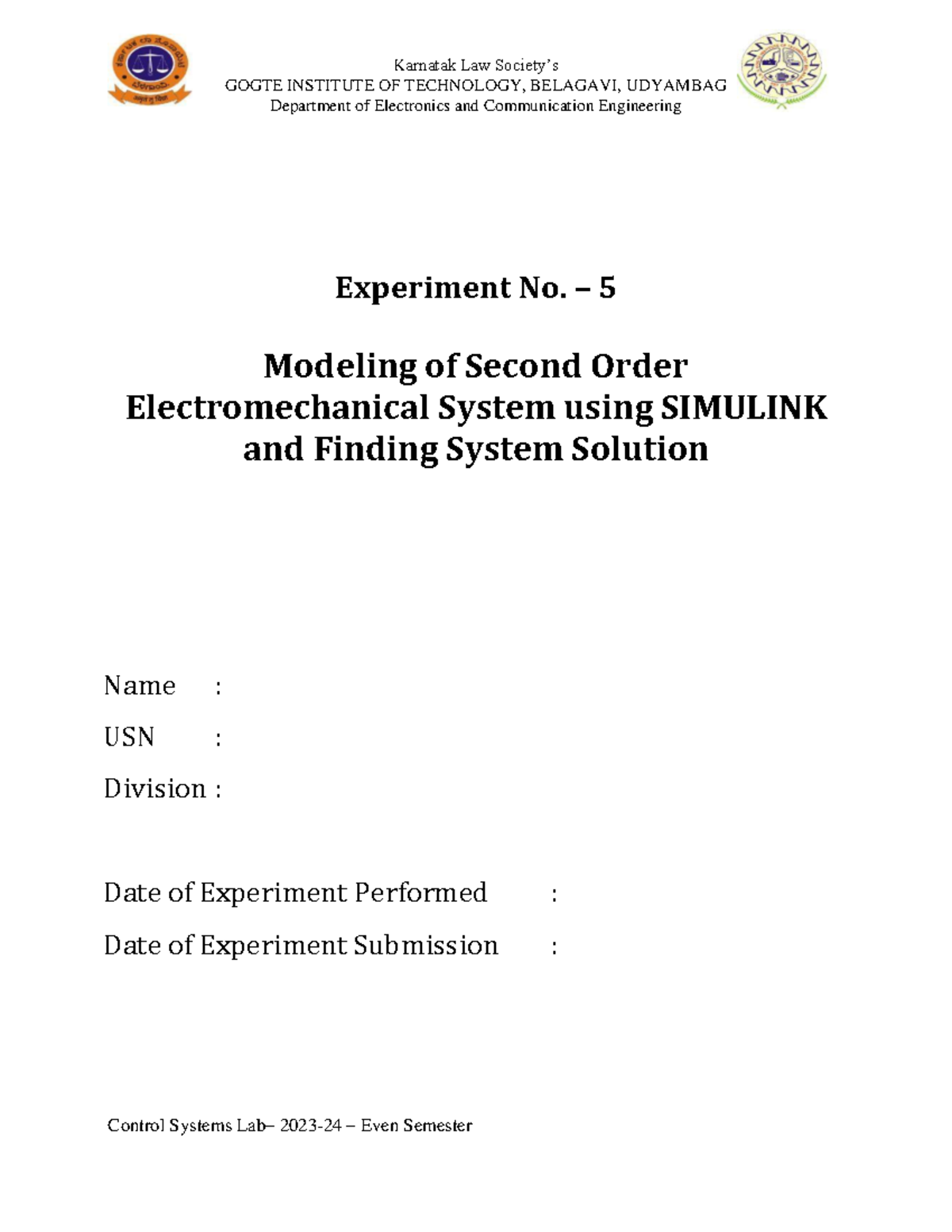 Expt 5 - Modeling Second Order Electromechanical System in Control ...