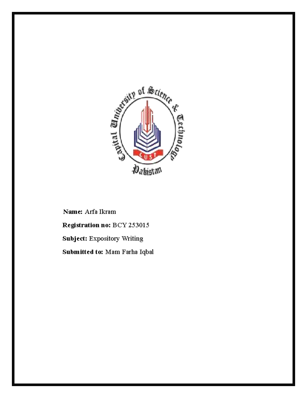 BCY 253015 Expository Writing Assignment 1: Analyzing Characteristics ...