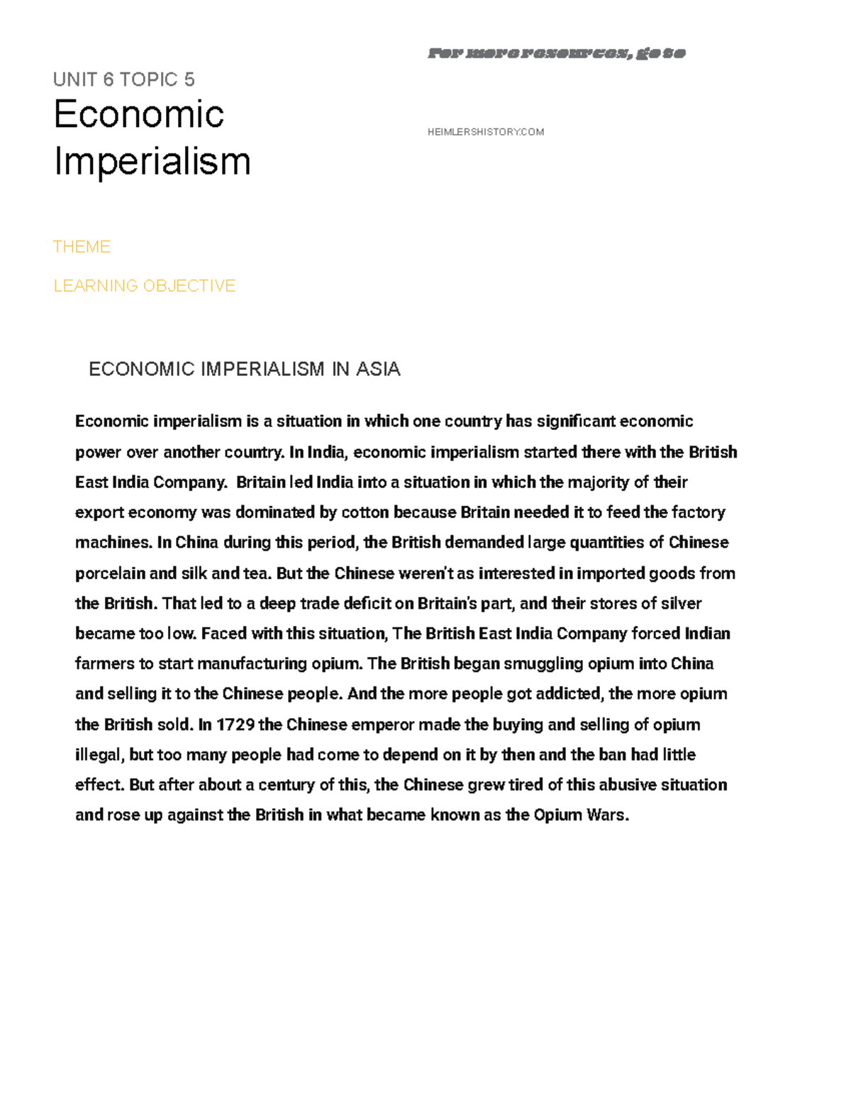 AP World Hist: Unit 6 Topic 5 Economic Imperialism Noteguides - Studocu
