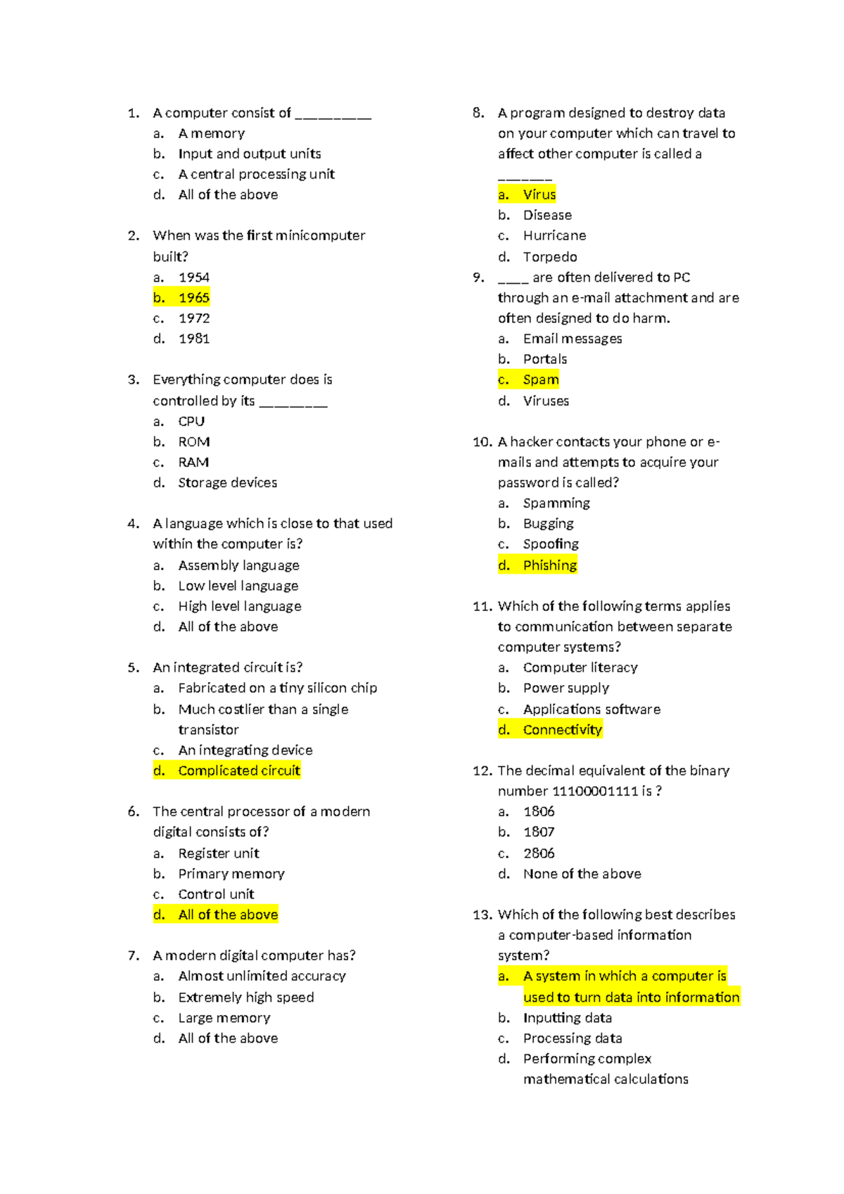 Computer Fundamentals Exam Prep: Objective Questions - Studocu