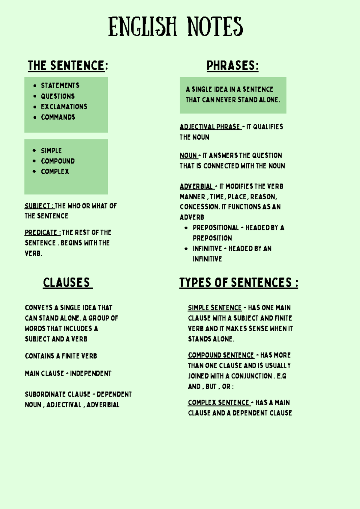 English IEB Grammar and Sentence Structure Notes - Studocu
