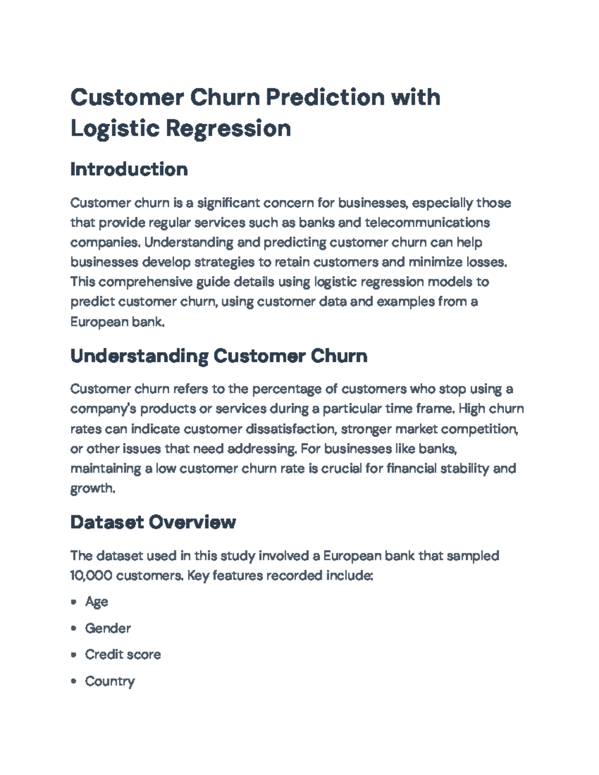 Customer Churn Prediction in a European Bank: Logistic Regression ...