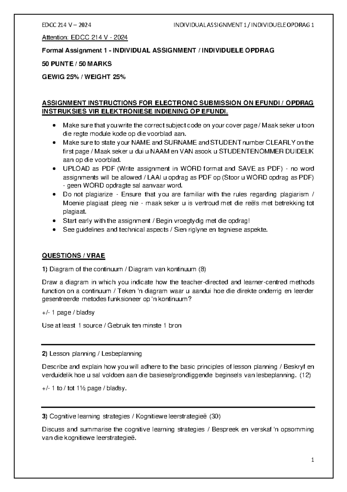EDCC 214 V - 2024 Individual Assignment 1 Instructions & Guidelines ...