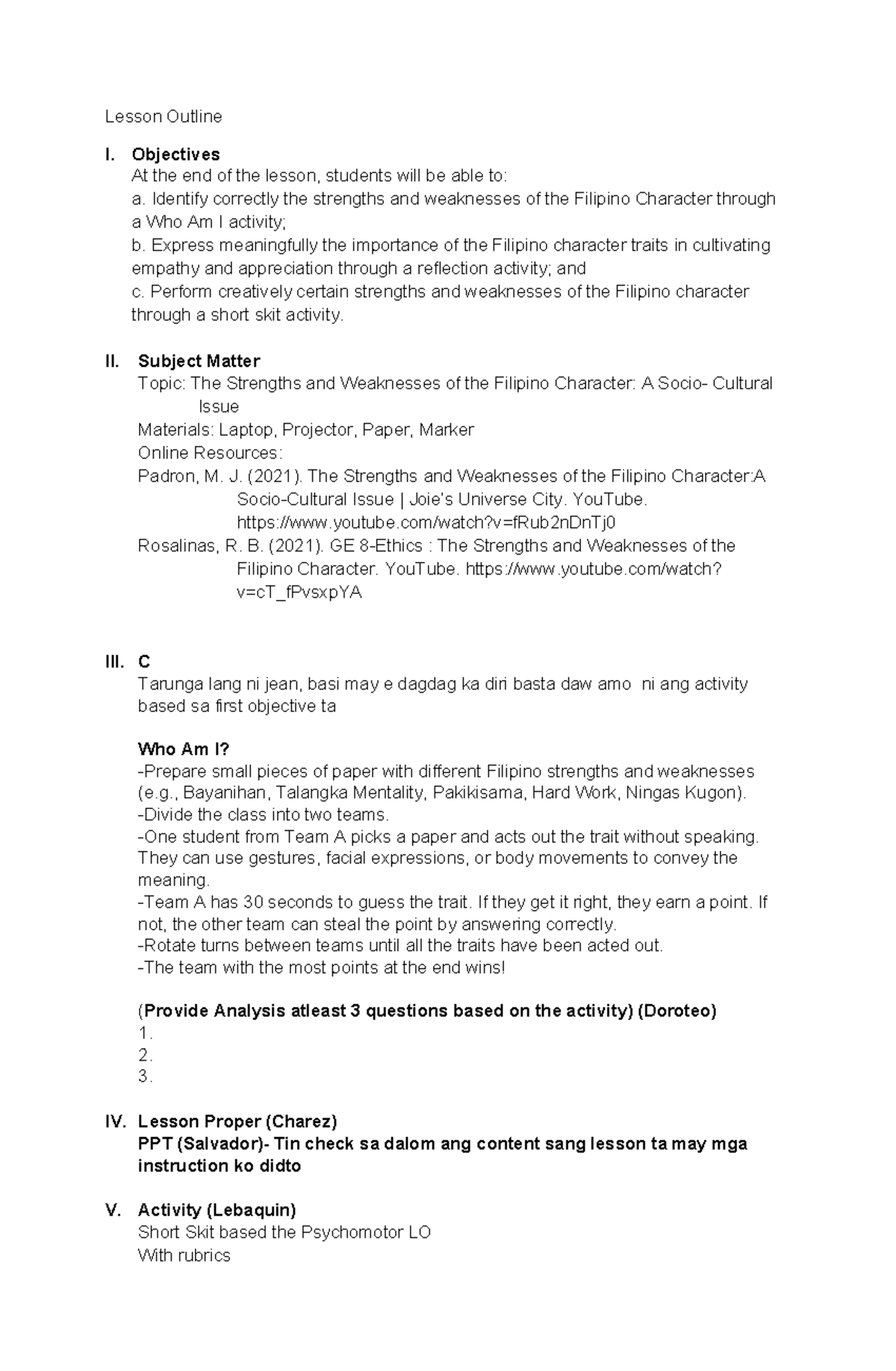 Lesson-Outline - A LESSON PLAN FOR EDUC STUDENTS - Lesson Outline I ...