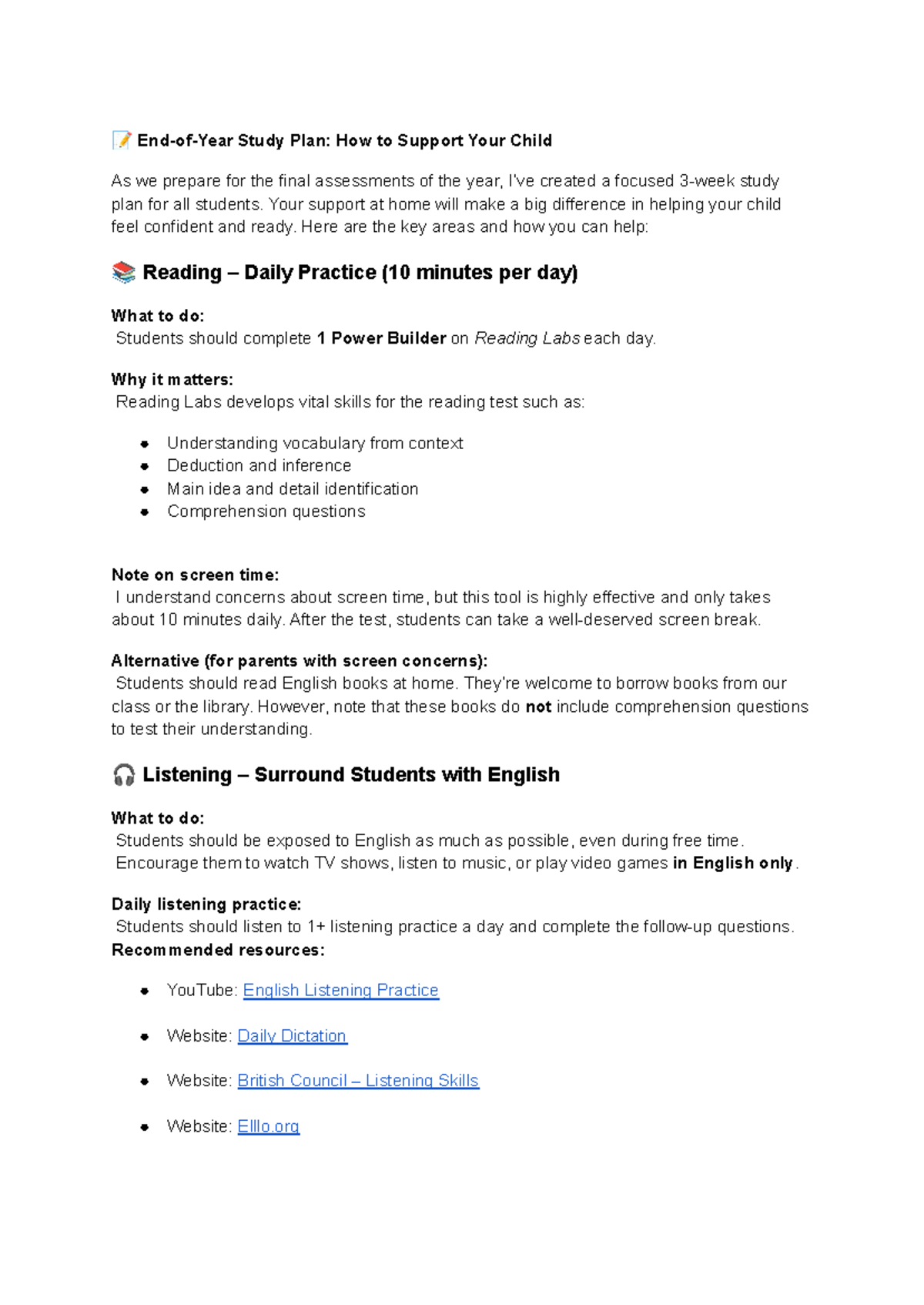 End-of-Year Study Plan: Supporting Your Child for Final Assessments ...