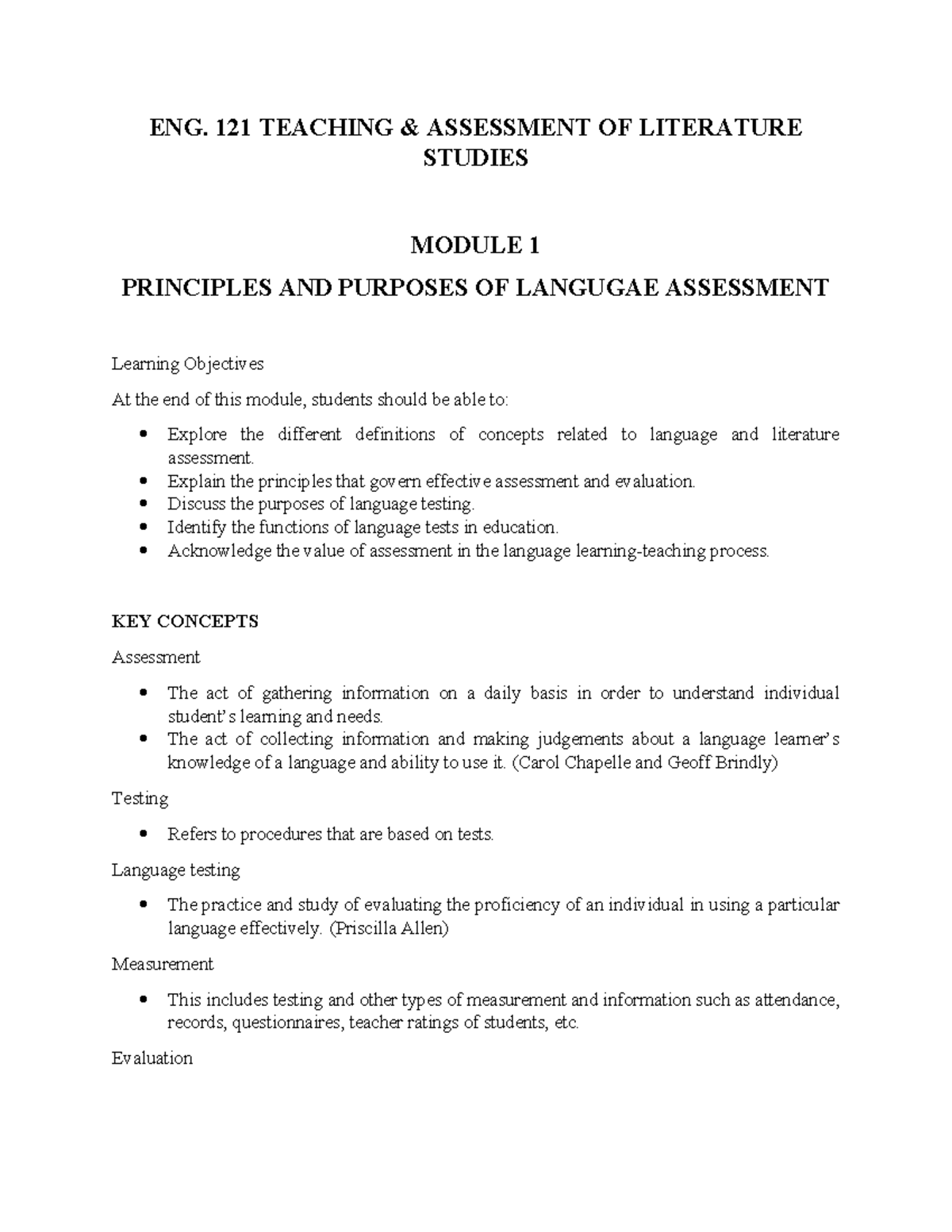 ENG. 121 Teaching Assessment: Principles & Purposes of Language ...