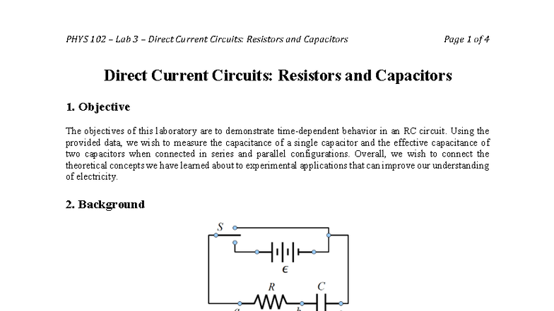 PHYS 102 Lab 3: Exploring Resistors and Capacitors in DC Circuits - Studocu
