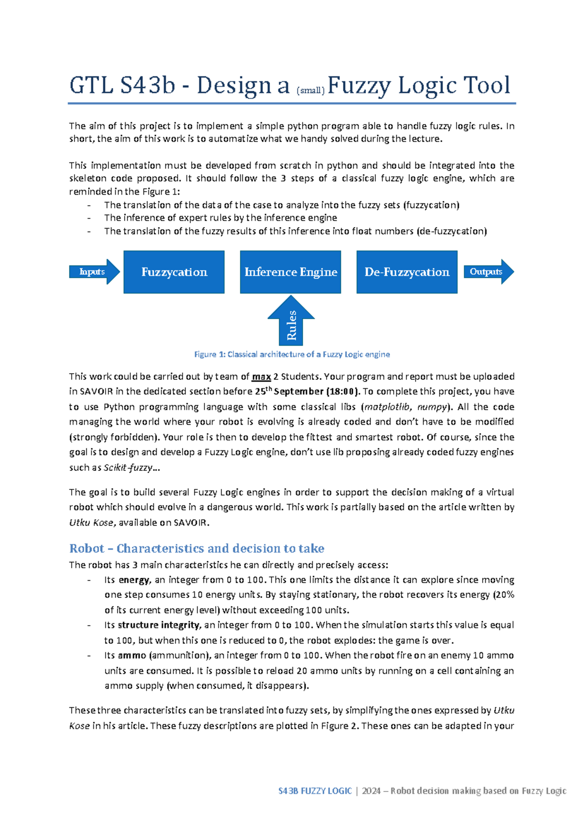 GTL S43B Final Project: Designing a Fuzzy Logic Robot Controller - Studocu
