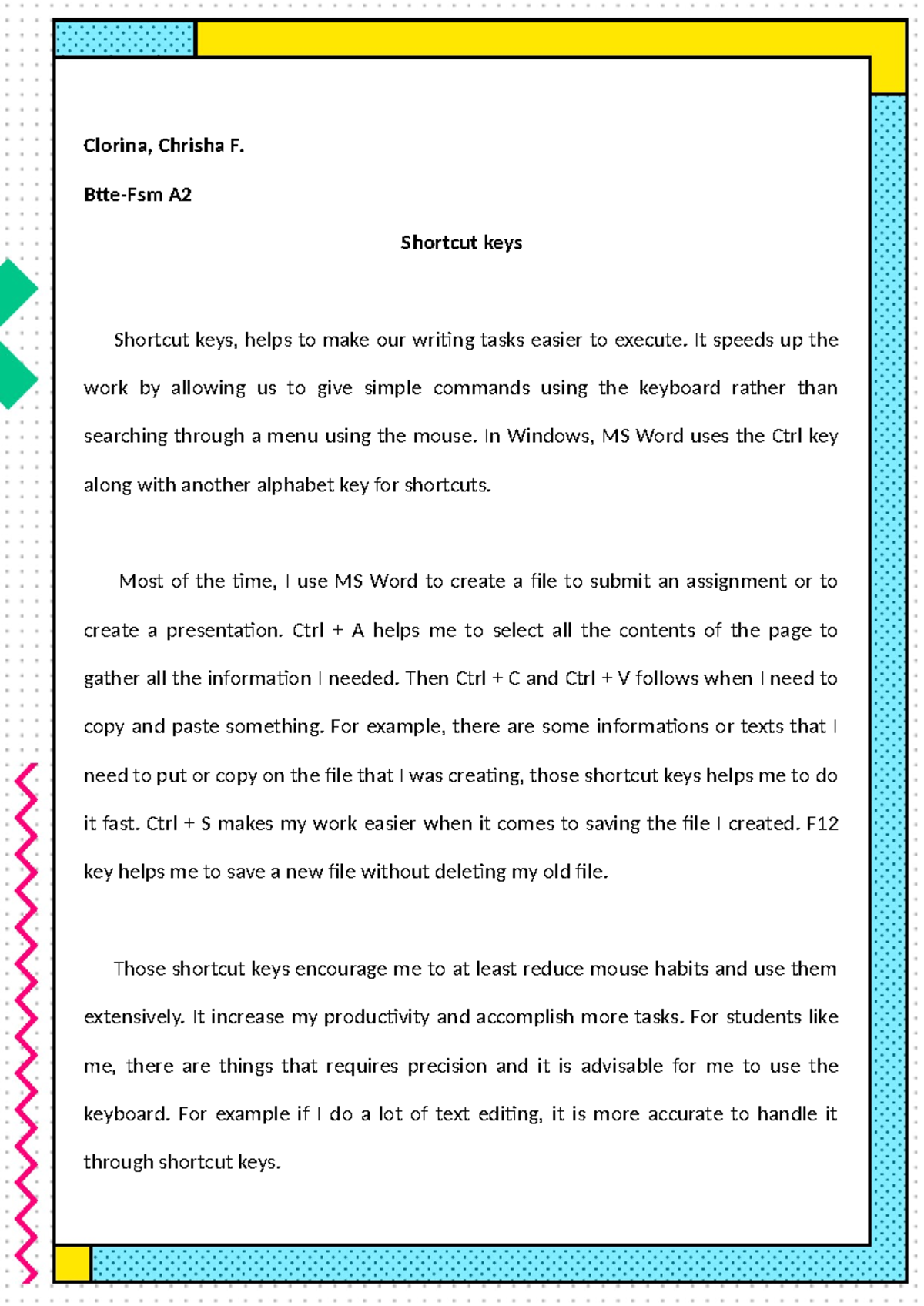 Btte-Fsm A: EC Activity 3 - Utilizing Keyboard Shortcuts for MS Word ...