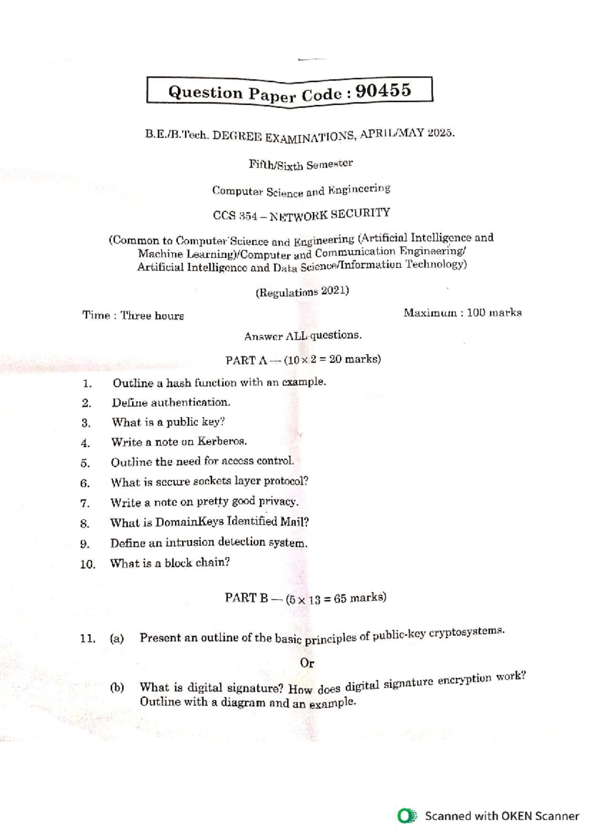 CCS 354 Network Security - Degree Exam Question Paper 2025 - Studocu
