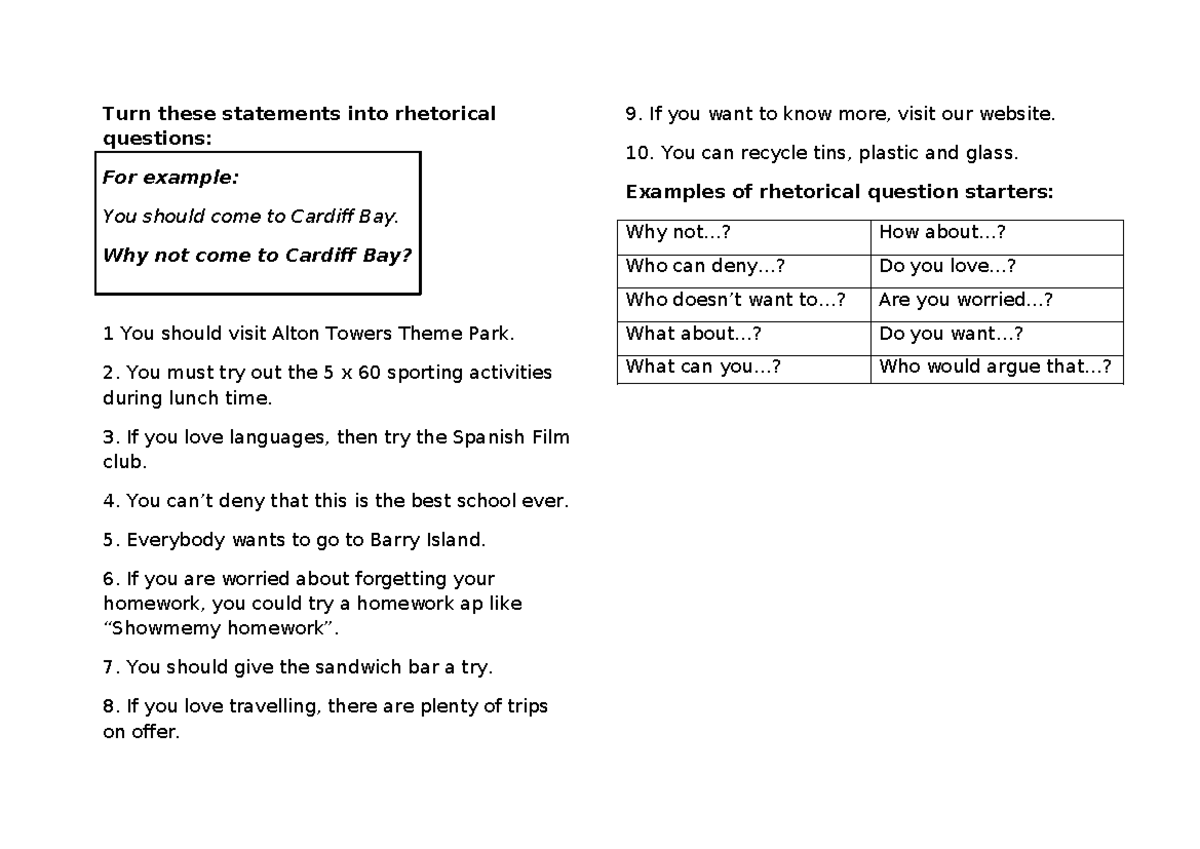 Transforming Statements into Rhetorical Questions: A Guide - Studocu