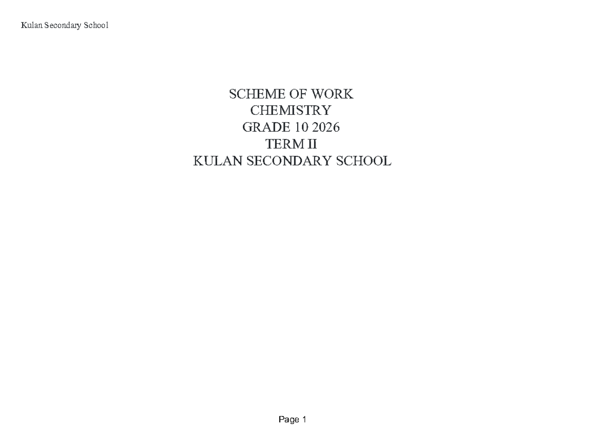 Chemistry Grade 10 Term II Scheme of Work - Kulan Secondary School ...
