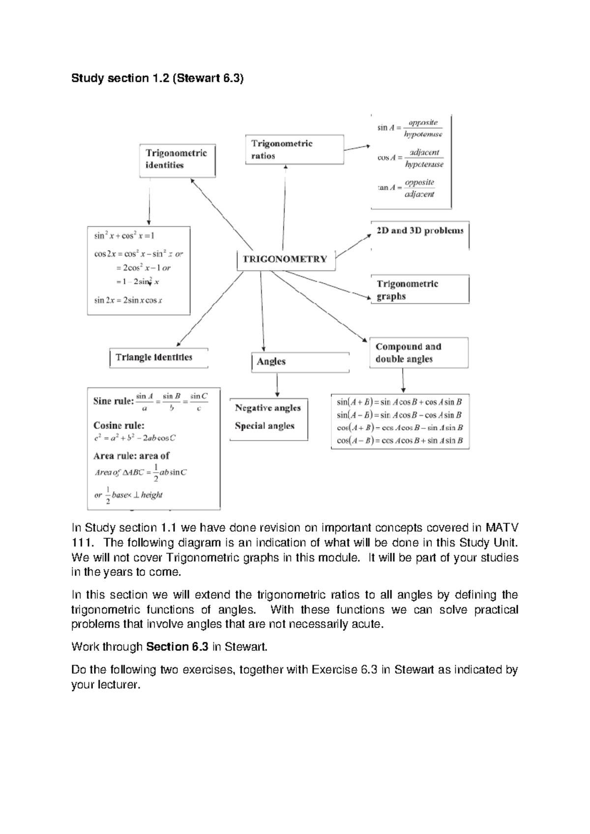 MATV 111: Study Section 1.2 - Extending Trigonometric Functions - Studocu