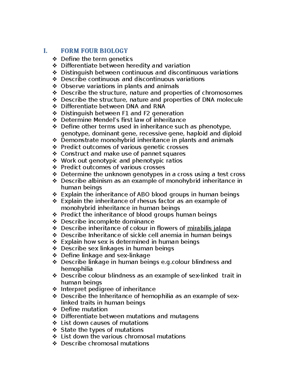 FORM 4 BIOLOGY: Genetics, Inheritance, and Evolution Concepts - Studocu