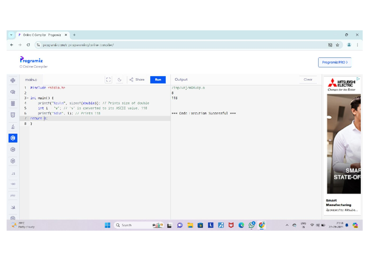 Round 1 - are - Online C Compiler Programiz x e Programiz Programiz PRO C Online Compiler main ...
