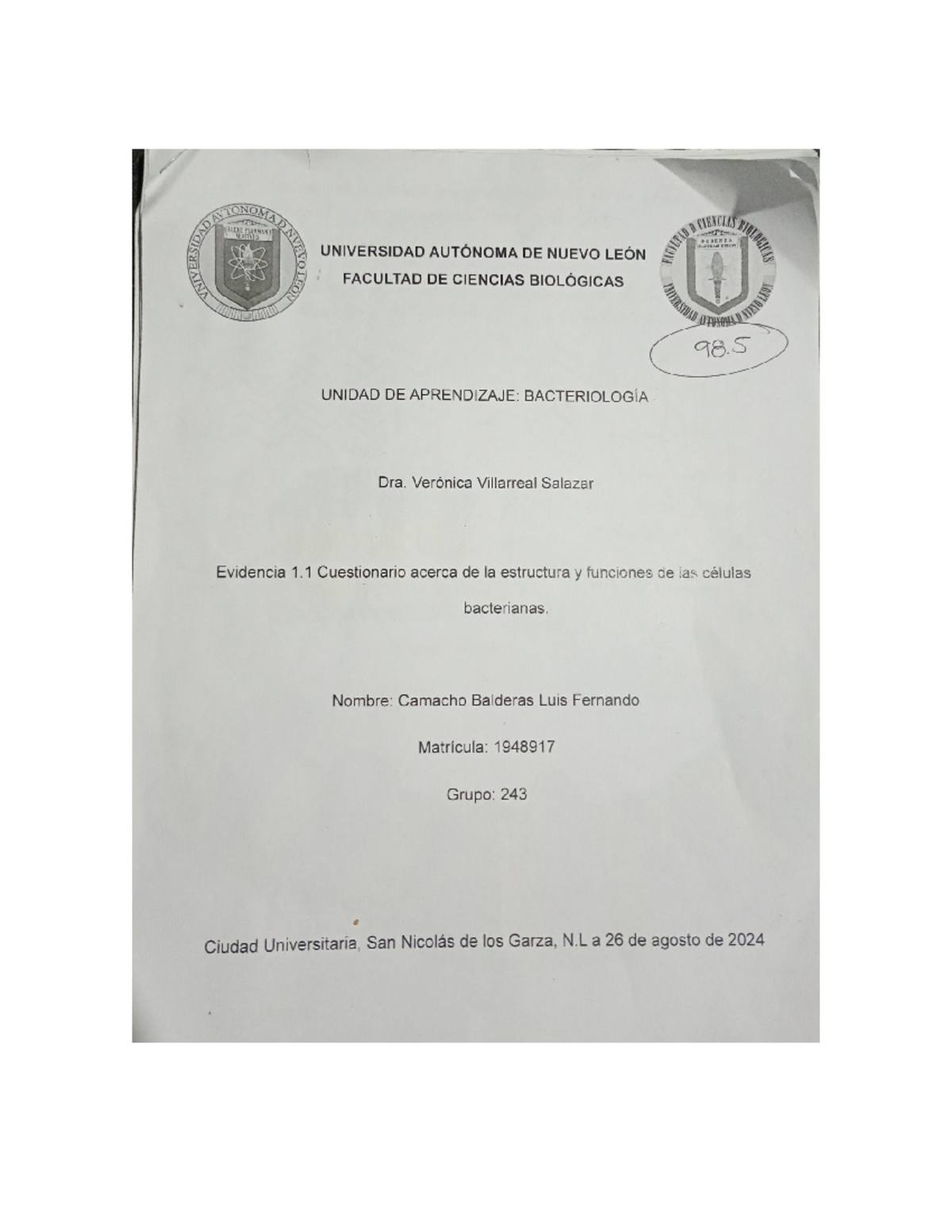 Ev1 LFCB Gpo243 - Actividad - AVTONOMA UNIVERSITY ALERE VERITATIS ...