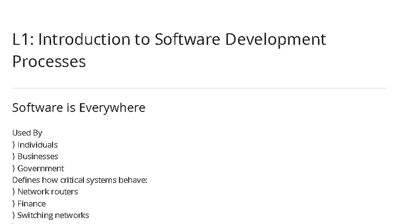 L1: Overview of Software Development Processes and Challenges - Studocu