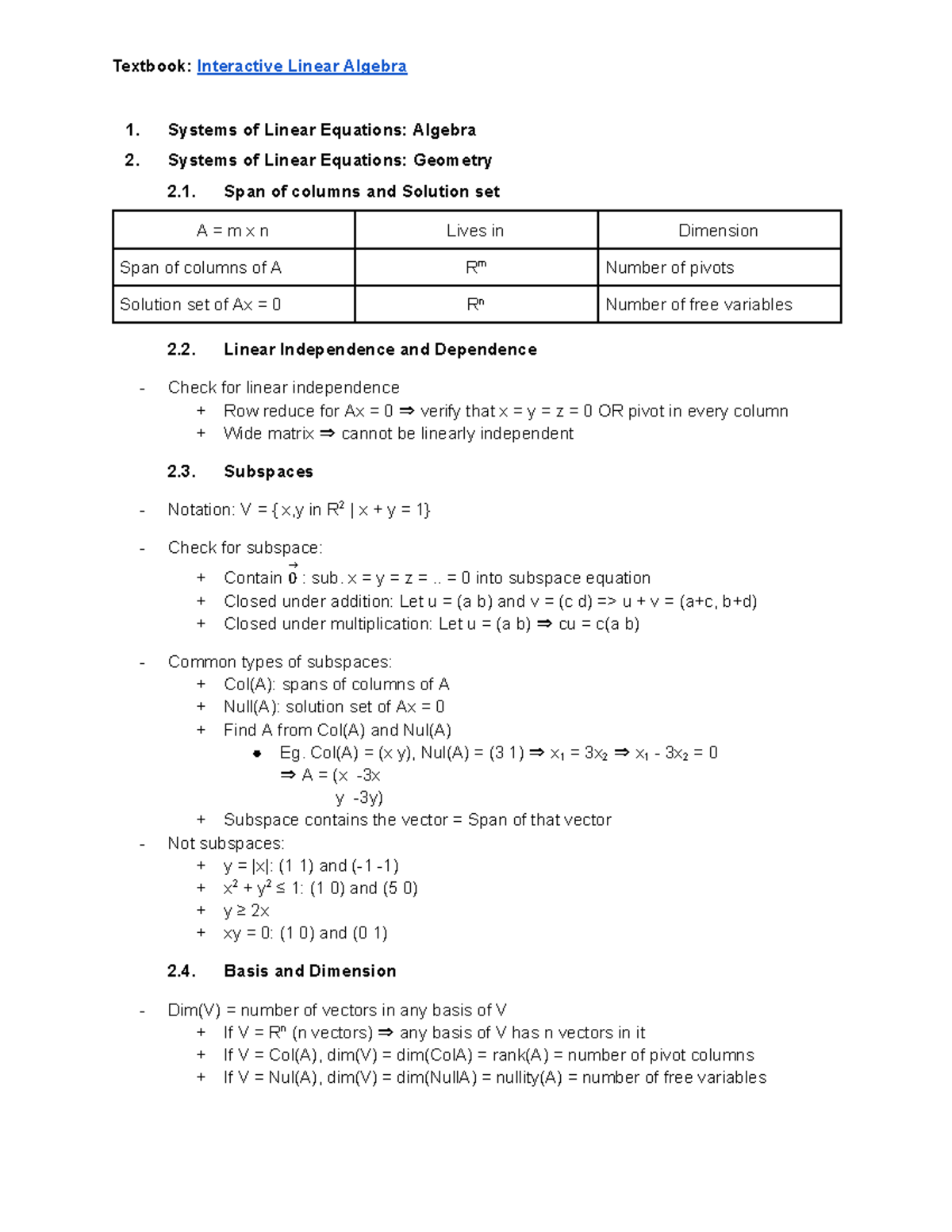 MATH 1553: Interactive Linear Algebra Study Notes on Linear Equations ...