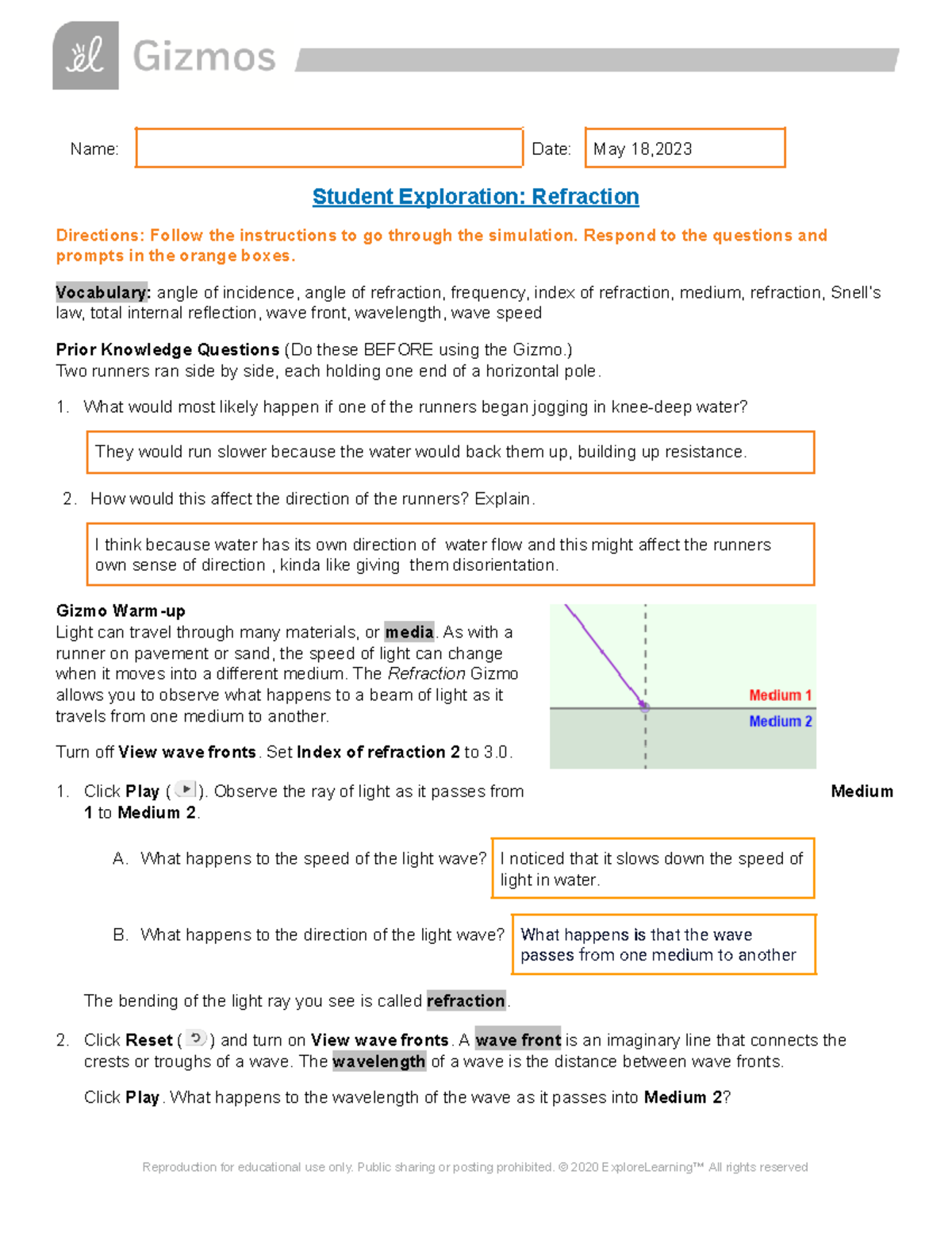Exploring Refraction: Student Activity with Gizmo Simulation - Studocu