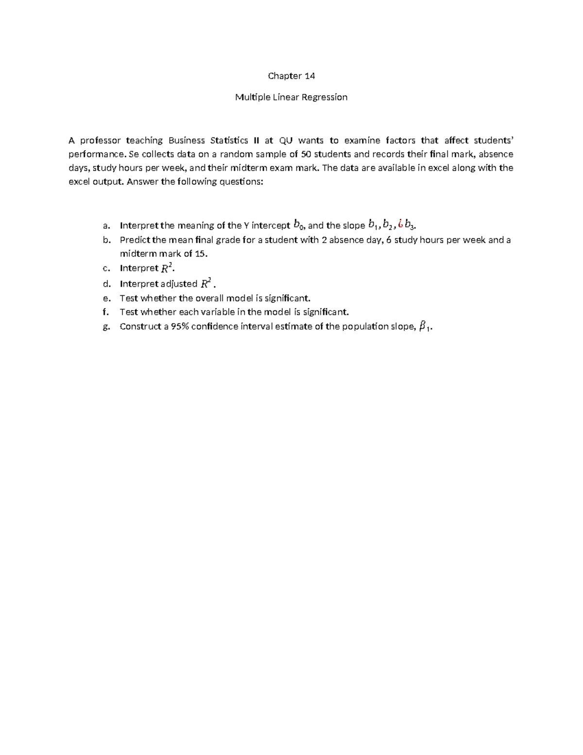 Ch14 class ex1 - Q's - Chapter 14 Multiple Linear Regression A ...