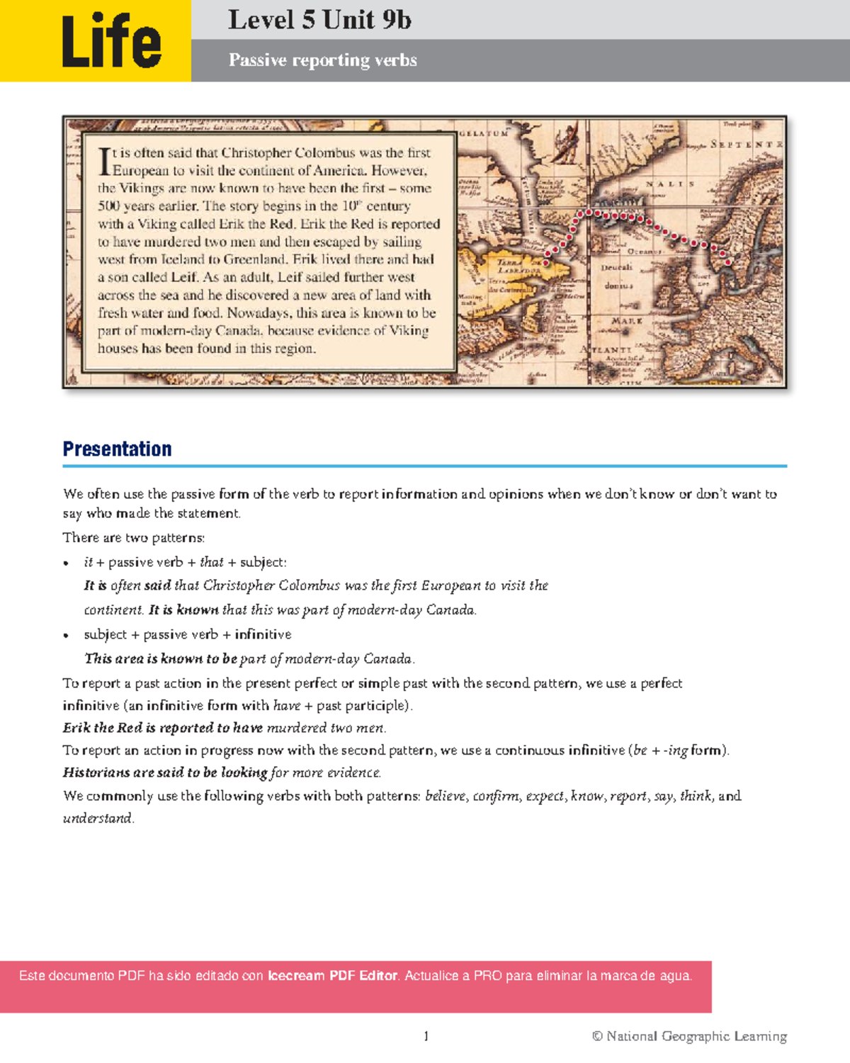 Life Level 5: Unit 9b - Passive Reporting Verbs Presentation - Studocu