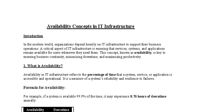 IT Infrastructure Availability Concepts: Ensuring Business Continuity - Studocu