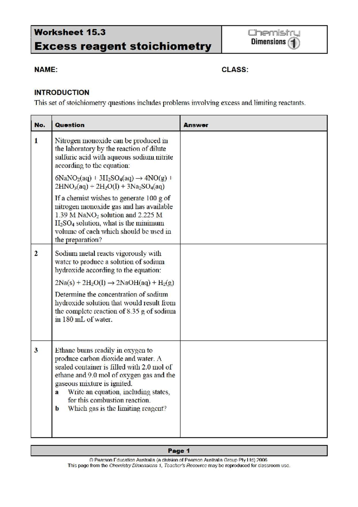 Excess Stoichiometry Worksheet 15 - Limiting Reactants Practice - Studocu