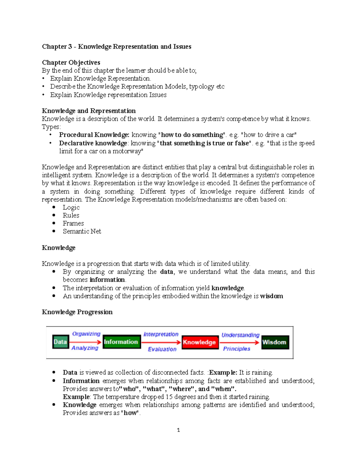 Chapter 3: Knowledge Representation & Issues - Key Concepts and Models - Studocu
